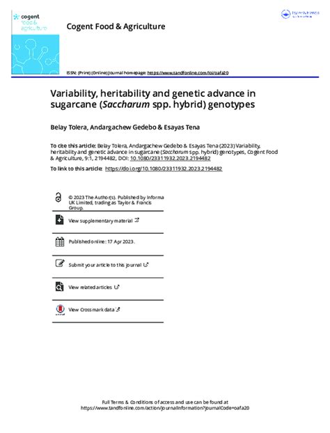 Pdf Variability Heritability And Genetic Advance In Sugarcane Saccharum Spp Hybrid Genotypes