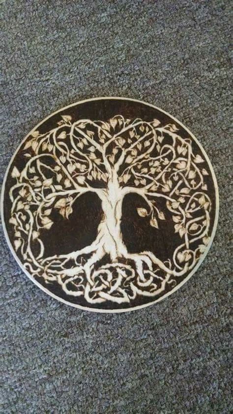 Tree Of Life Pyrography Wood Burning Circle Art Pyrography Fantasy Map