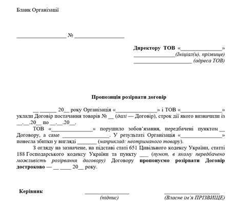 Лист повідомлення про розірвання договору