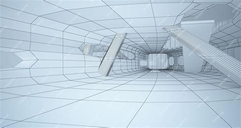 Premium Photo Abstract Drawing White Interior Multilevel Public Space