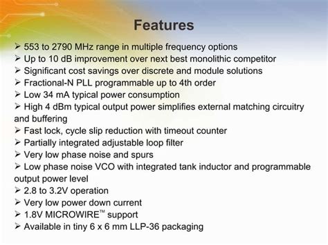 LMX Frequency Synthesizer System With Integrated VCO PPT