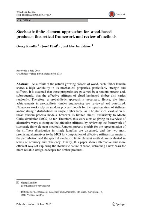 Pdf Stochastic Finite Element Approaches For Wood Based Products Theoretical Framework And