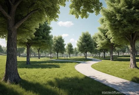 Foto Realistic Park Render With Varied Trees Stable Diffusion Online