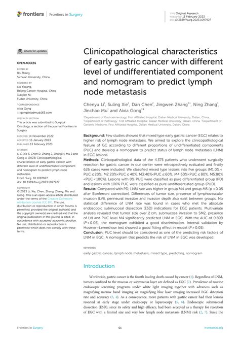 Pdf Clinicopathological Characteristics Of Early Gastric Cancer With Different Level Of