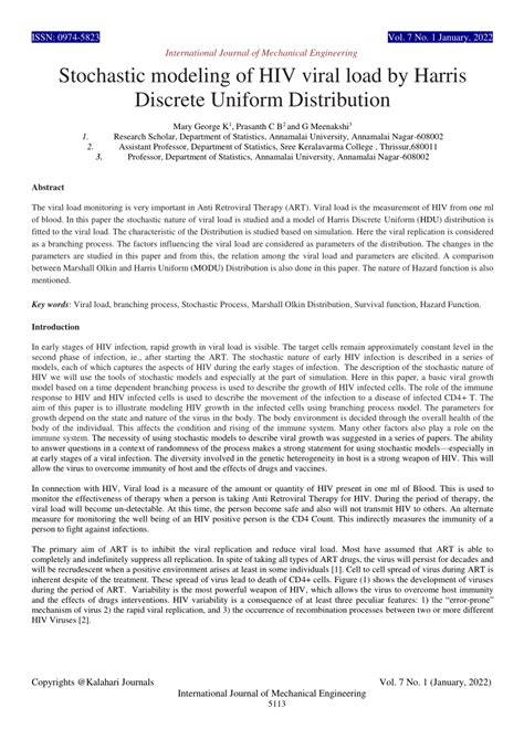 Pdf Stochastic Modeling Of Hiv Viral Load By Harris Discrete Uniform Distribution