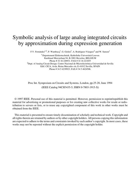 Pdf Symbolic Analysis Of Large Analog Integrated Circuits By