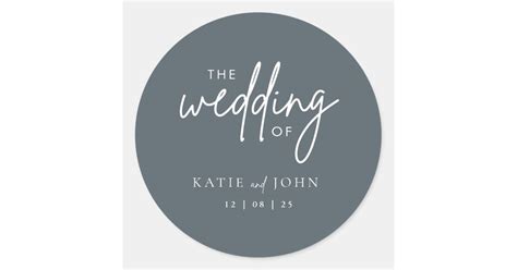 Modern Minimalist Calligraphy Dusty Blue Wedding Classic Round Sticker