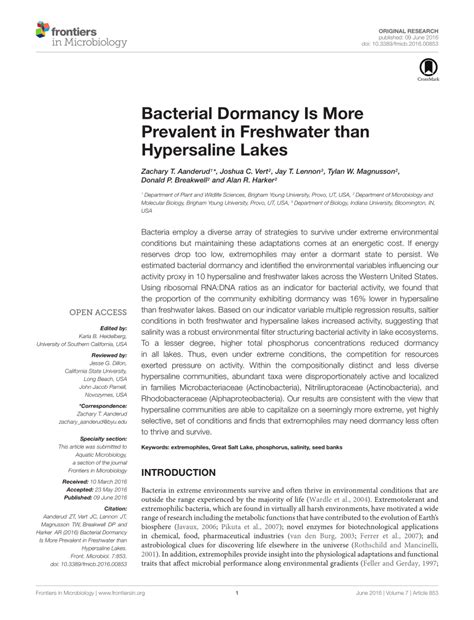 Pdf Bacterial Dormancy Is More Prevalent In Freshwater Than