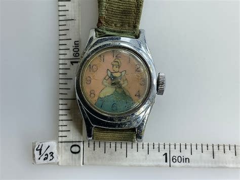 Vintage Walt Disney Watch Rectangle With Cinderella N Gem