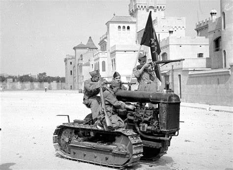 Cnt Fai Anarchist Militiamen Perched On A Tractor In Barcelona During