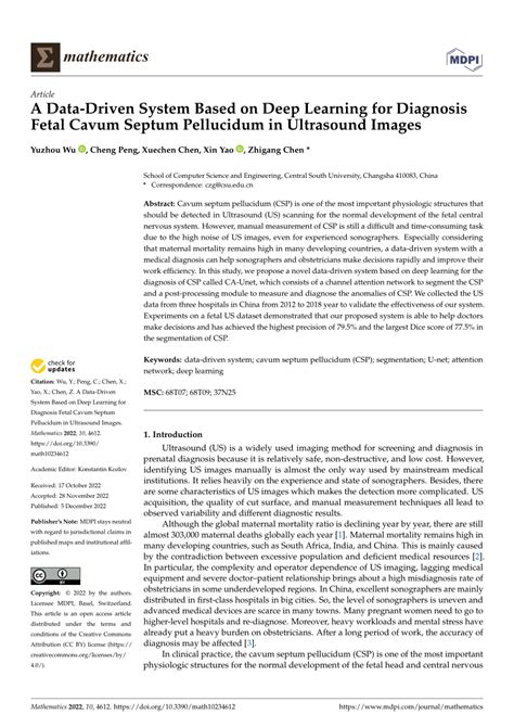 Pdf A Data Driven System Based On Deep Learning For Diagnosis Fetal Cavum Septum Pellucidum In