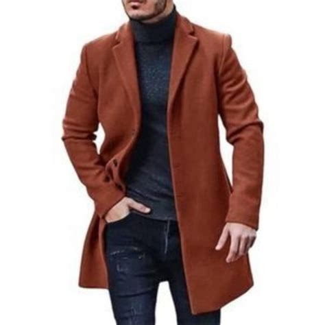 Mens Knee Length Trench Coat Slim Fit Brown Trench Coat Men Casual