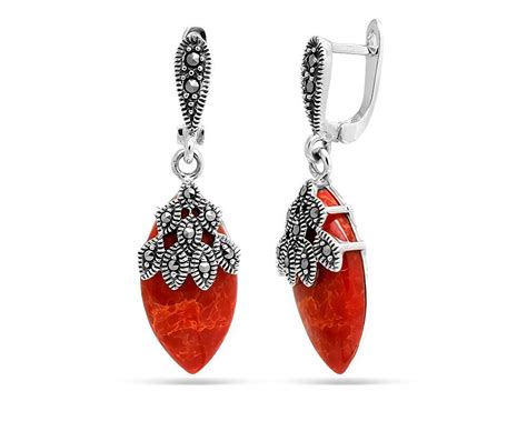 Серебряные серьги с кораллом - купить серьги с кораллом в серебре