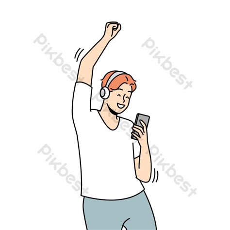 이어폰으로 음악을 듣는 행복한 사람 일러스트 Png Eps 무료 다운로드 Pikbest