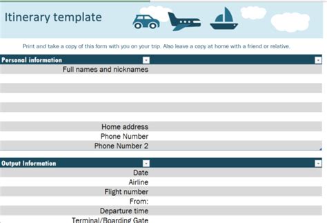 Itinerary Template In Excel Exsheets