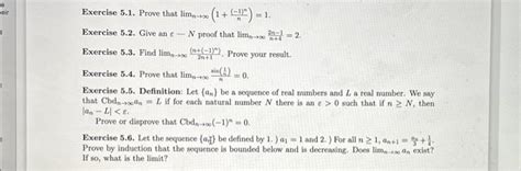 solved exercise 5 1 prove that limn→∞ 1 n −1 n 1 exercise