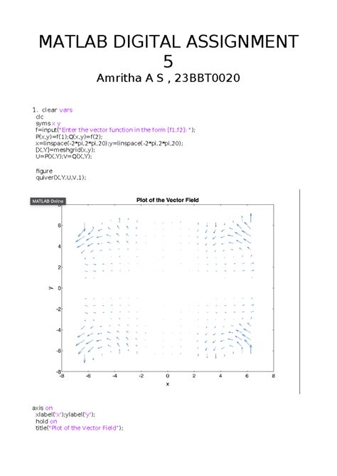 Matlab 5 Matlab Digital Assignment 5 Amritha A S 23bbt 1 Clear