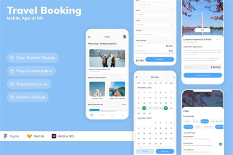 Travel Booking Mobile App Ui Kit Design Template Place