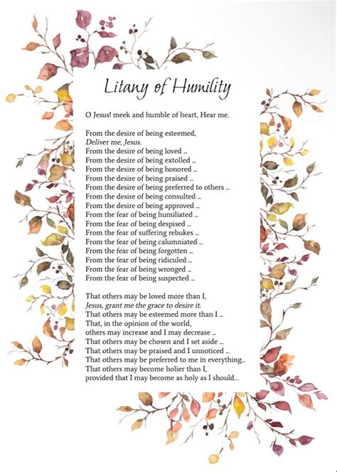 Litany Of Humility Christian Prayer Leaf Border Daily Prayer