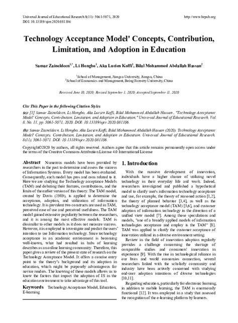 Pdf Technology Acceptance Model Concepts Contribution Limitation