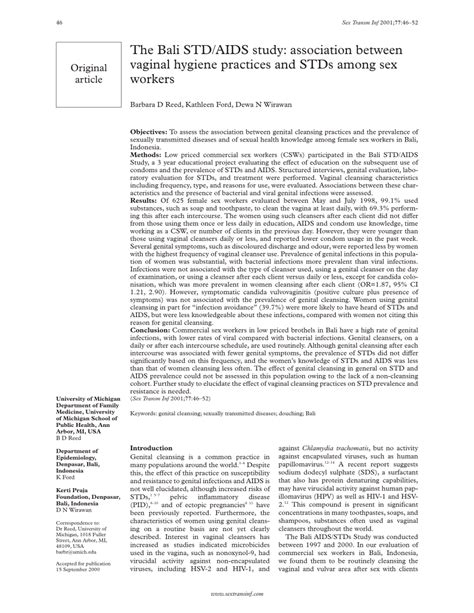 PDF The Bali STD AIDS Study Association Between Vaginal Hygiene Practices And STDs Among Sex