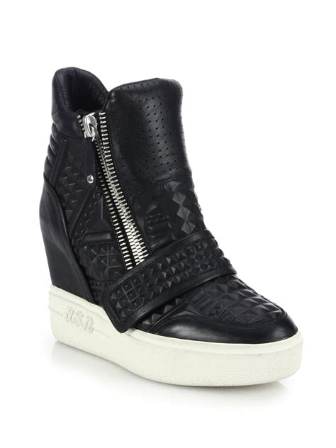 Lyst Ash Action Embossed Leather Wedge Sneakers In Black