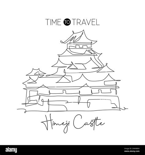 One Single Line Drawing Himeji Castle Landmark World Famous Iconic