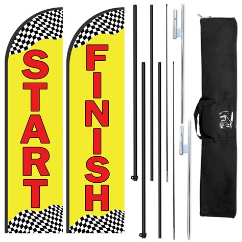 Start Finish Line Banner With Feather Flag Pole Kit For