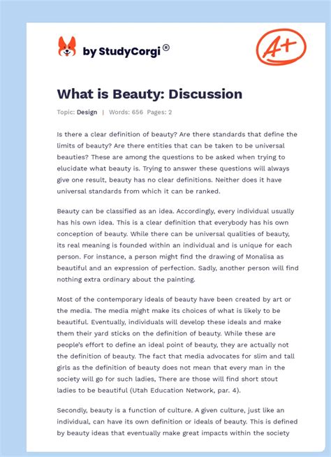 What Is Beauty Discussion Free Essay Example
