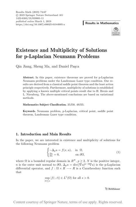 Existence And Multiplicity Of Solutions For P Laplacian Neumann Problems Request Pdf