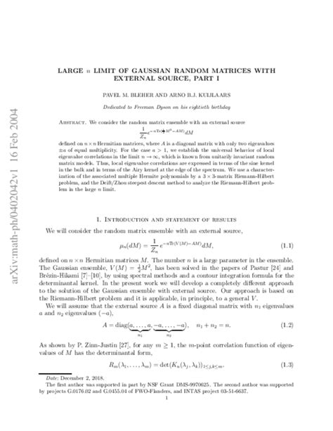 Pdf Large N Limit Of Gaussian Random Matrices With External Source