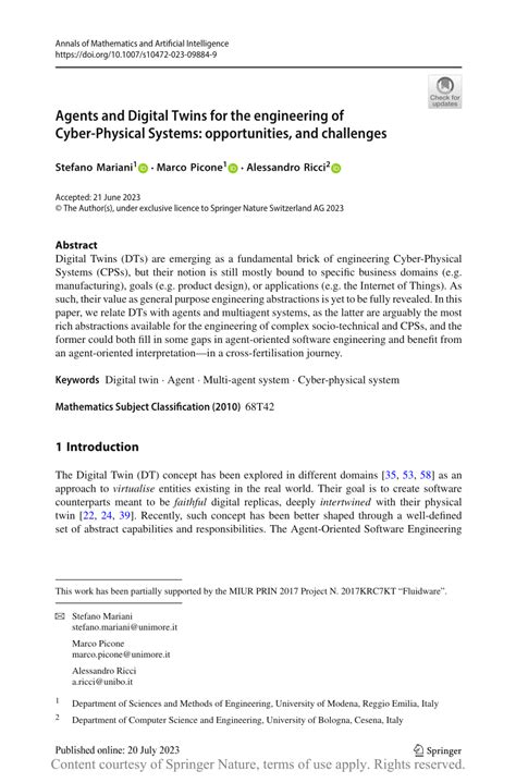 Agents And Digital Twins For The Engineering Of Cyber Physical Systems
