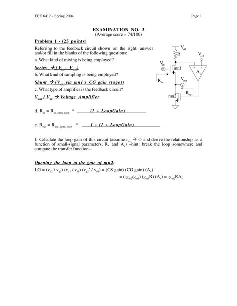Solutions For Exam 3 Analog Integrated Circuit Design Ece 6412