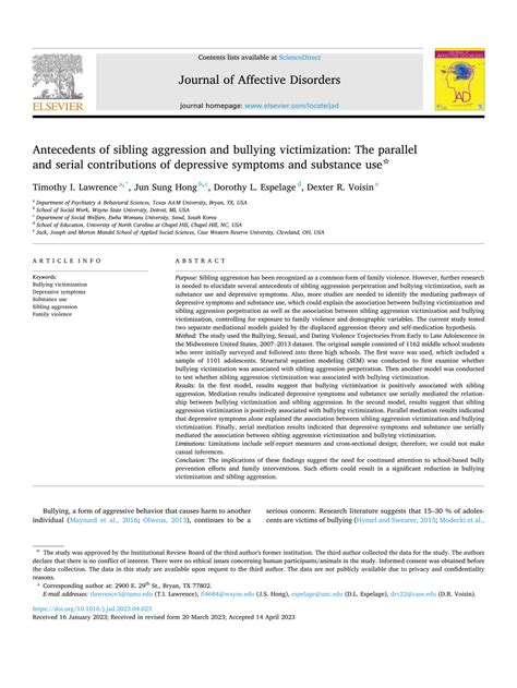 Pdf Antecedents Of Sibling Aggression And Bullying Victimization The Parallel And Serial