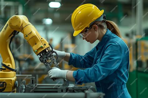 Industrial Worker Collaborating With Advanced Robotic Arm In Futuristic Factory Setting