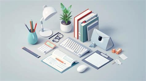 A 3d Illustration Of A Clean Organized Office Desk With A Keyboard Mouse Notepad And Other