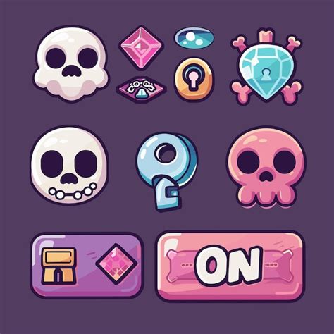 Premium Vector Cartoon Skull Gemstone Keys Game Ui Icons Mobile Game
