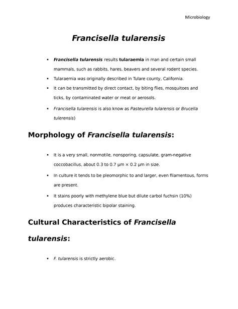 Francisella Tularensis Microbiology Microbiology Francisella
