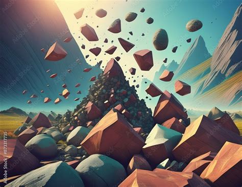 Dynamic Scene Of Colliding Stones Abstract Background For Graphic