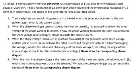 Solved A 3 Phase Y Connected Synchronous Generator Has
