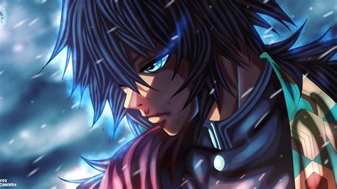 Demon Slayer Giyuu Tomioka With Background Of Black And White Lightings