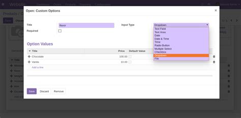 Odoo Website Custom Options Product Customization Menu On Website