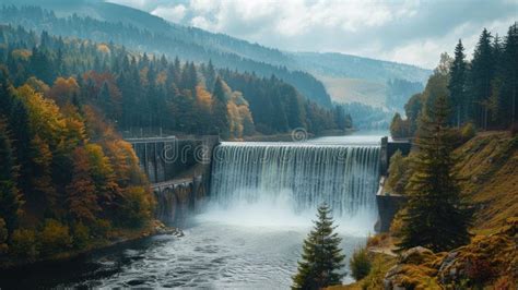 Water Flows Down From A Large Dam Stock Image Image Of Energy Alps