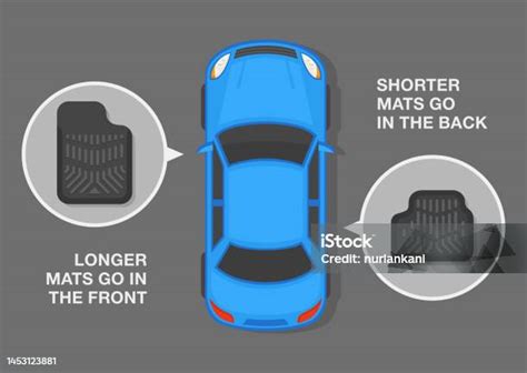 파란색 세단 자동차와 클로즈업 바닥 카펫 아이콘의 상위 보기 앞면과 뒷면 자동차 매트 차에 대한 스톡 벡터 아트 및 기타 이미지 차 매트 실내 장식 카페트 Istock