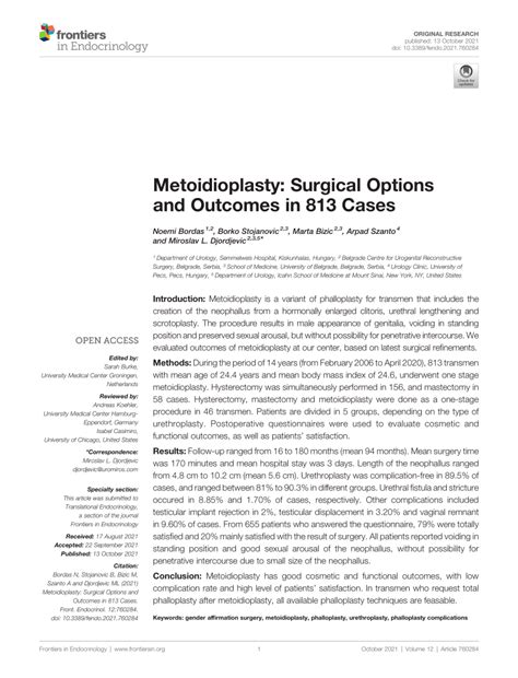 Pdf Metoidioplasty Surgical Options And Outcomes In 813 Cases