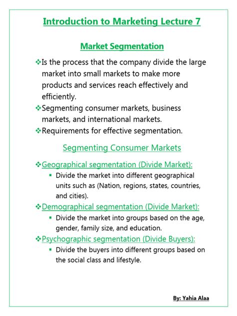Introduction To Marketing Lecture 7 Pdf Marketing Market Segmentation