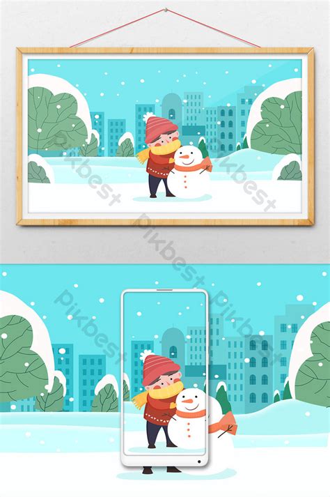 만화 겨울 눈사람 폭설 축제 그림 일러스트레이션 Ai 무료 다운로드 Pikbest