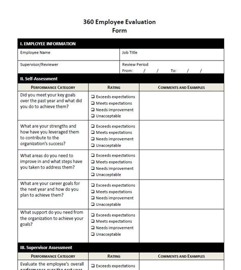Employee Self Evaluation Form Template
