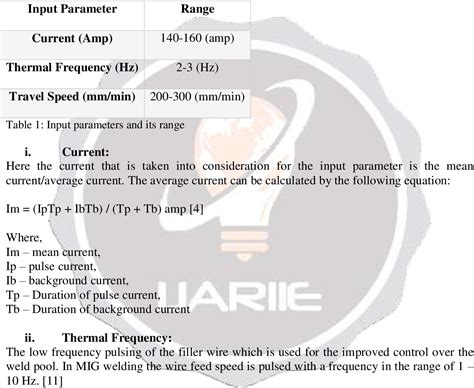 Table 1 From Optimization Of Pulsed Gas Metal Arc Welding Parameters For Fabrication Of