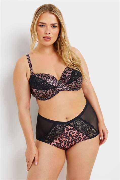 Yours Plus Size Pink Leopard Print Satin T Shirt Bra Yours Clothing